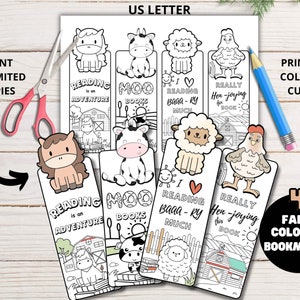 Printable Animals Coloring Bookmarks BUNDLE, Cute Animals Book Marks ...