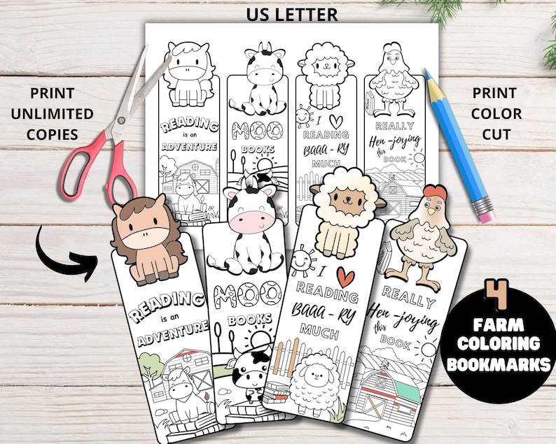 Printable Animals Coloring Bookmarks BUNDLE, Cute Animals Book Marks ...