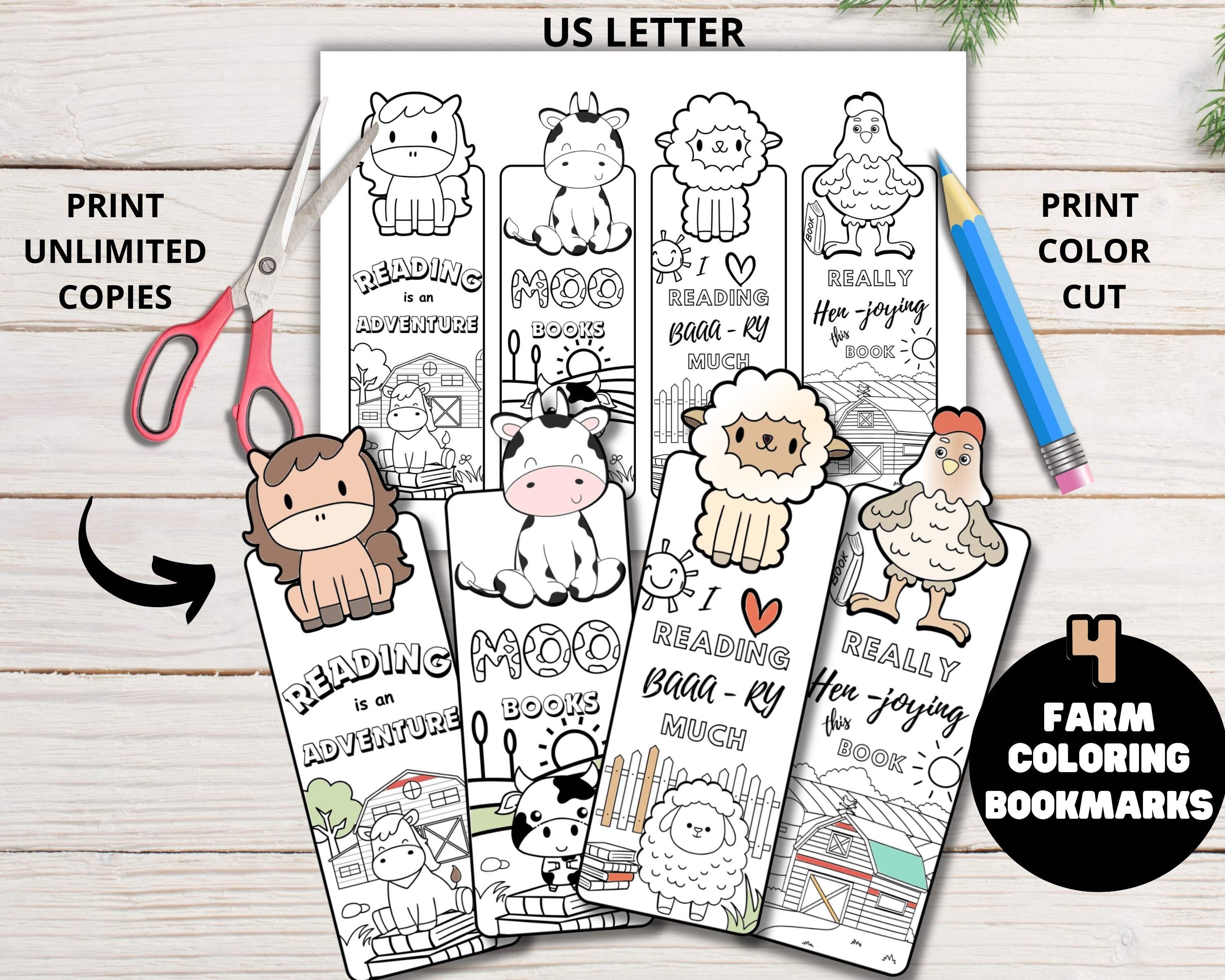 Printable Animals Coloring Bookmarks BUNDLE, Cute Animals Book Marks ...
