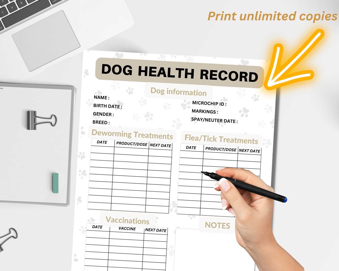 Dog Health Record, Printable Dog Shot Record, Puppy and Dog Vaccination ...
