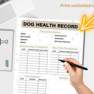 Dog Health Record, Printable Dog Shot Record, Puppy and Dog Vaccination ...