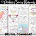 Printable Unicorn Coloring Page, Cute Girls Coloring Bookmarks, Digital ...