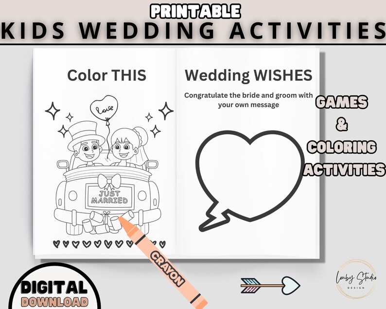 Kids Wedding Activity Book, Printable Wedding Coloring Book Pages ...