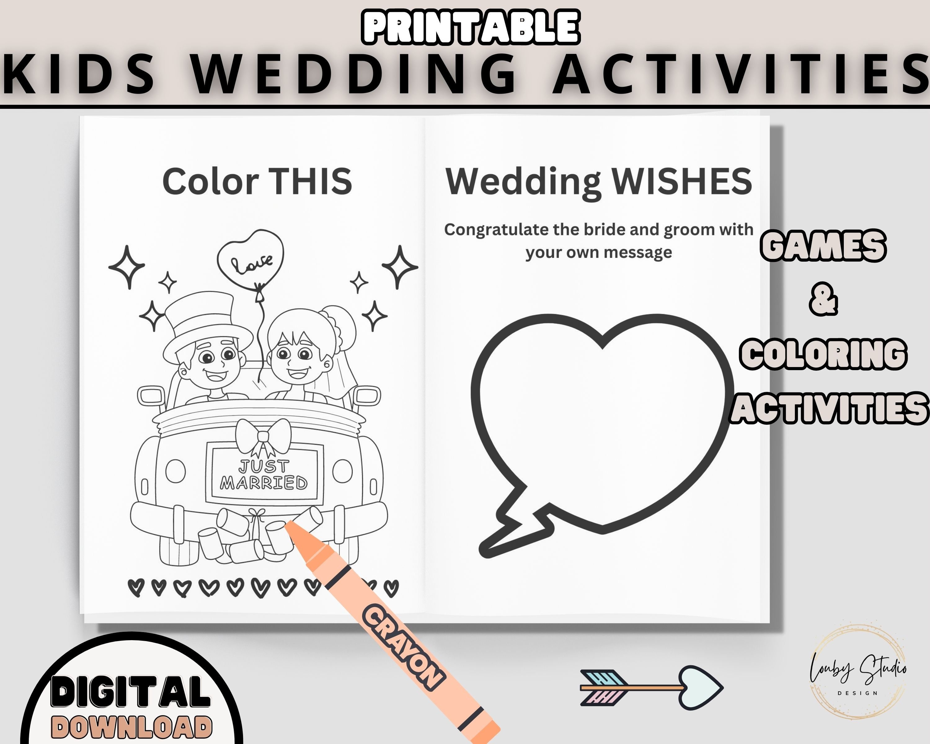 Kids Wedding Activity Book, Printable Wedding Coloring Book Pages ...