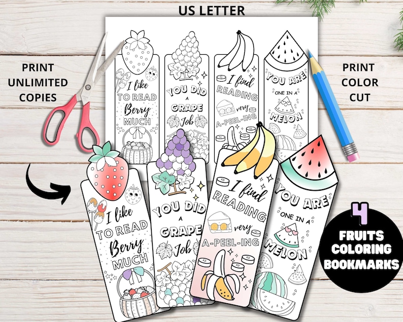 Printable Coloring Bookmarks BUNDLE, Dessert Coloring Book Marks, Kids ...