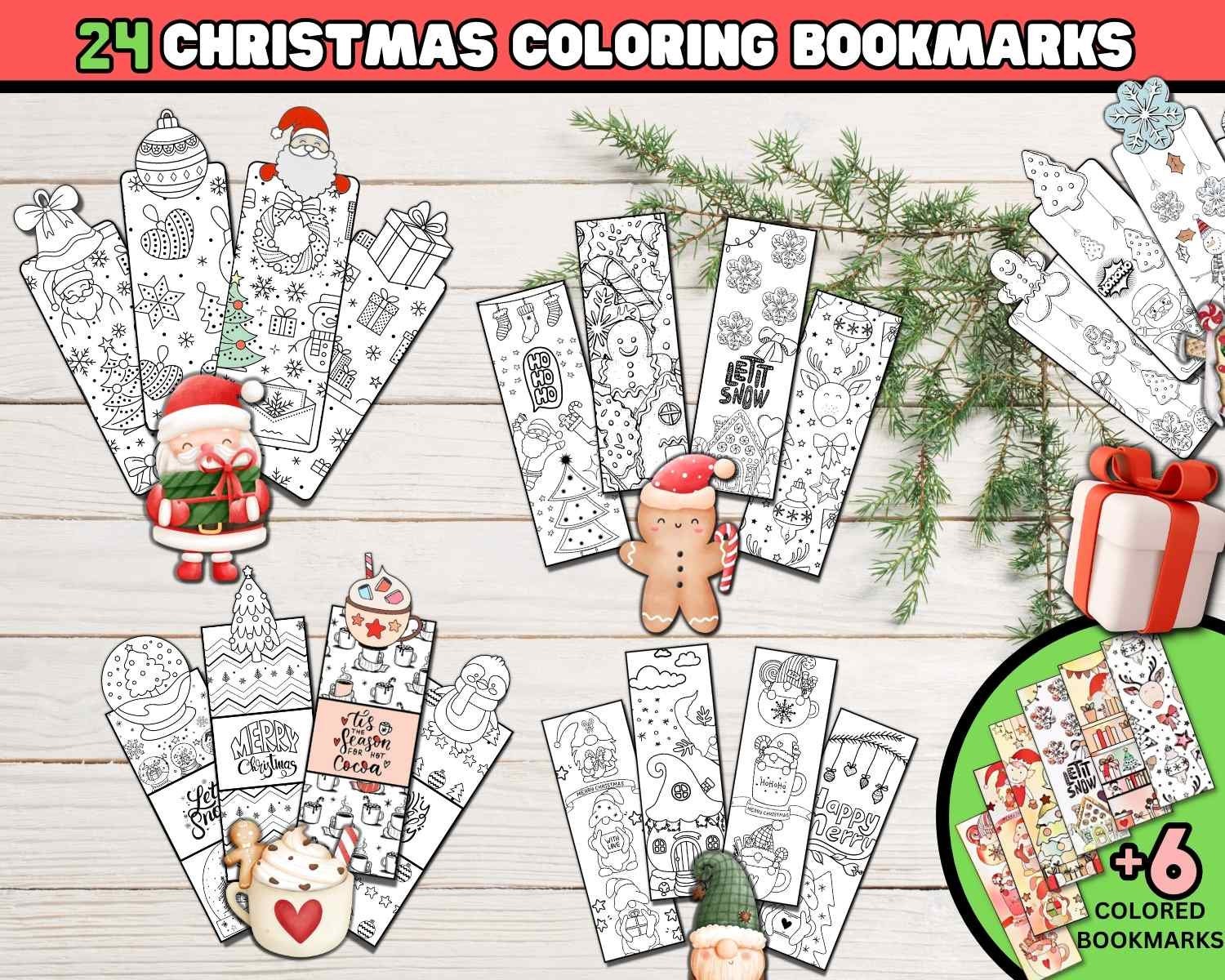 Printable Christmas Bookmarks BUNDLE, Kids Christmas Gnome Coloring ...