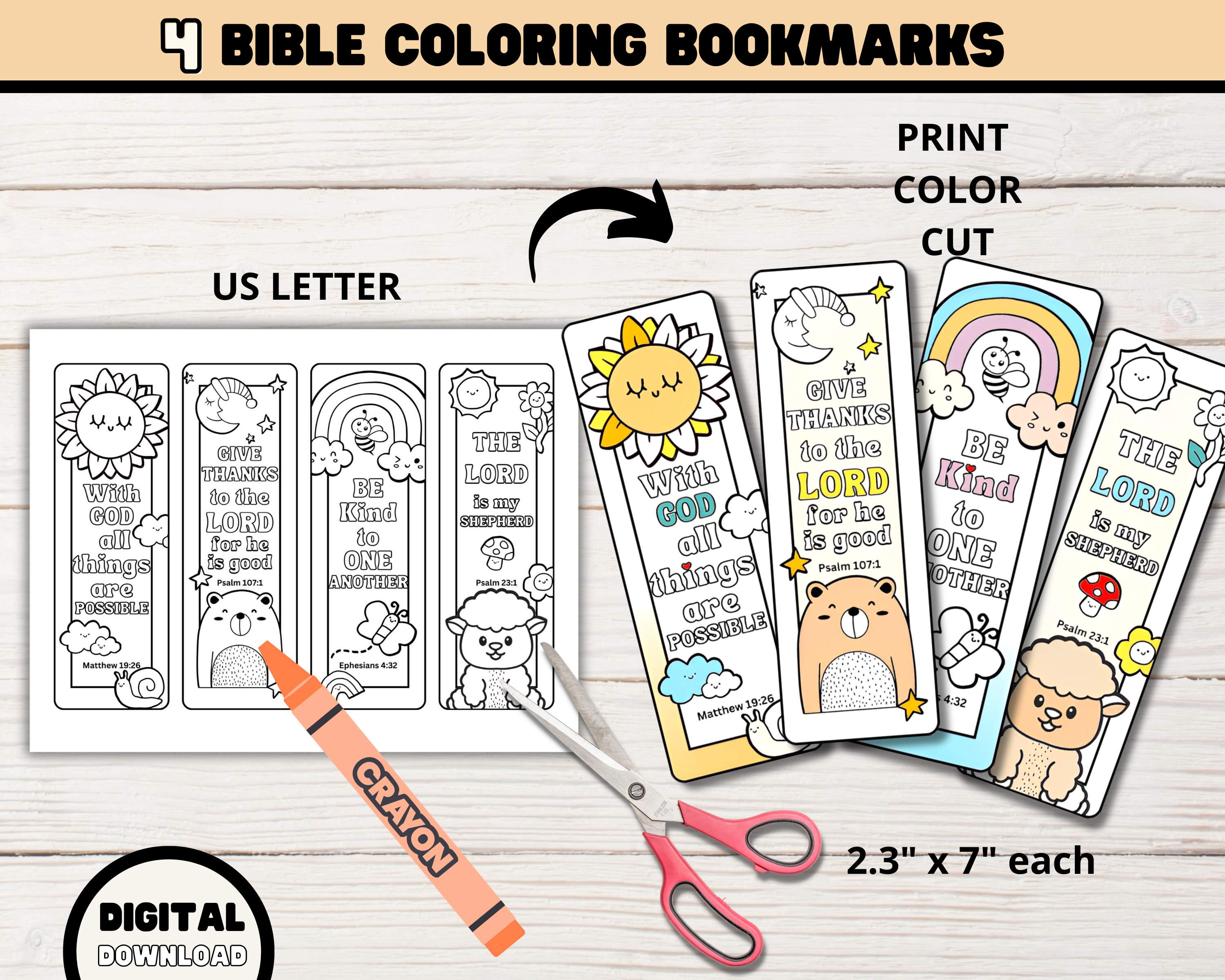 Bible Verse Coloring Bookmarks: Sunday School Printable (digital ...