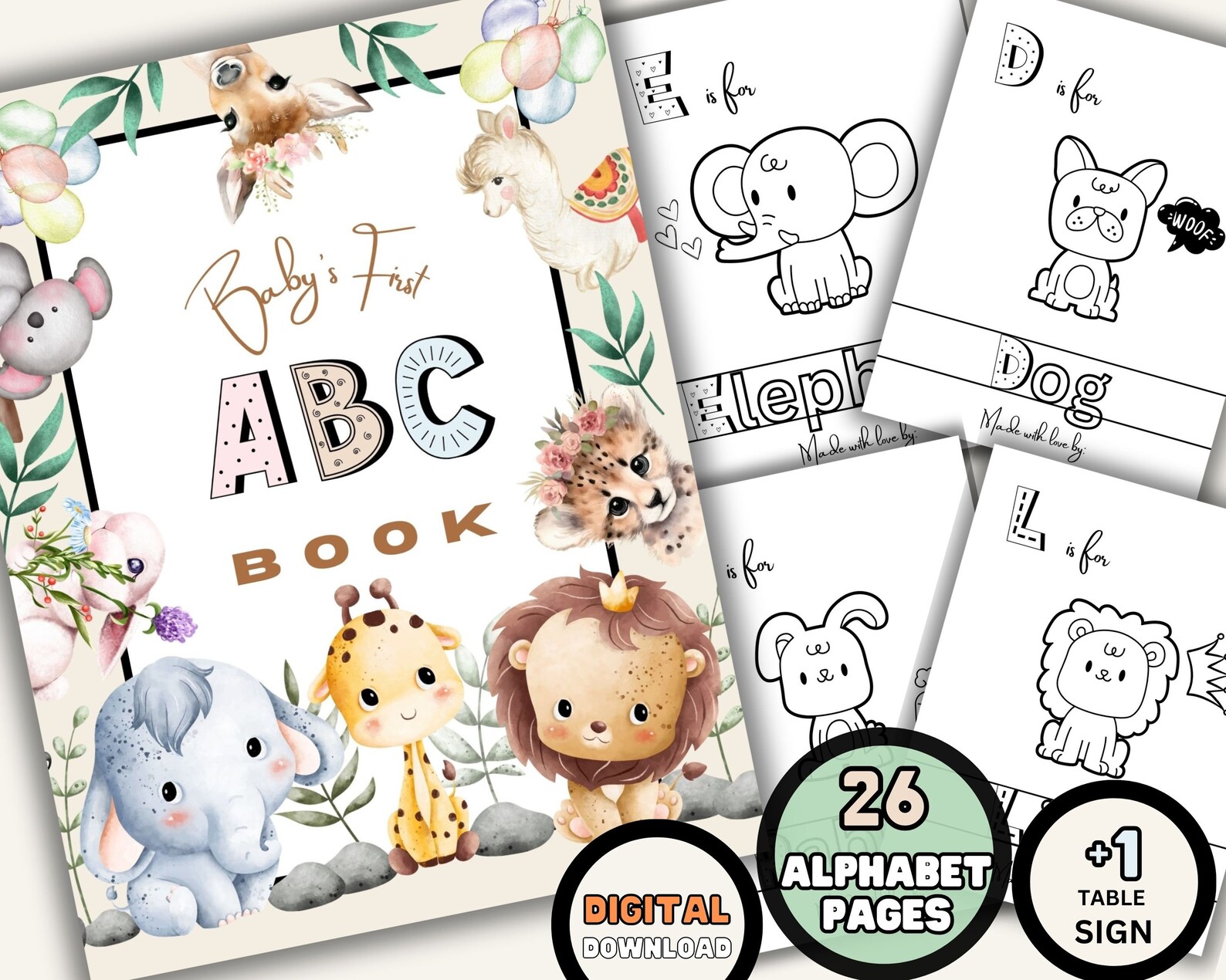 Baby Alphabet Book, Printable Baby Shower Abc Book, Animal Alphabet ...