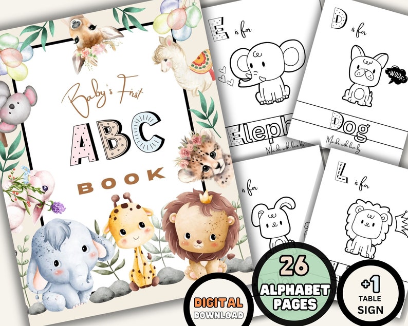 Baby Alphabet Book, Printable Baby Shower Abc Book, Animal Alphabet ...