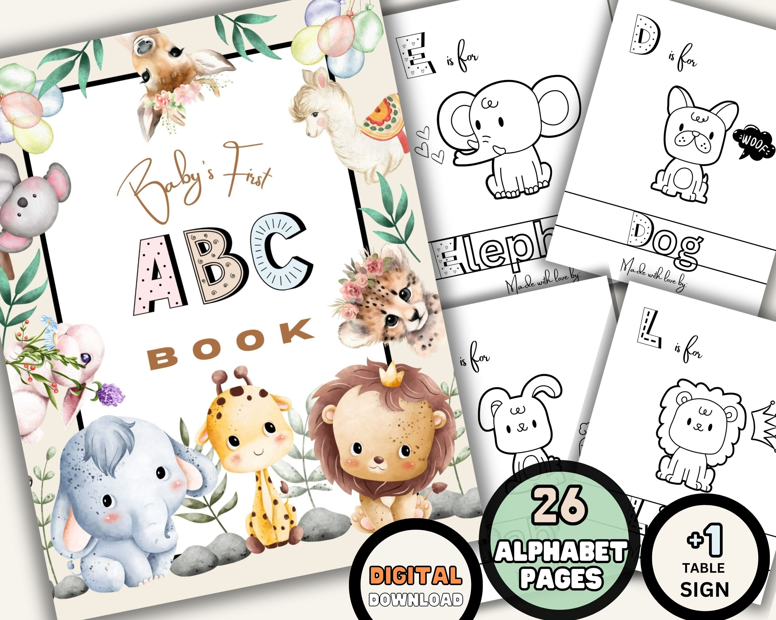 Baby Alphabet Book, Printable Baby Shower Abc Book, Animal Alphabet ...