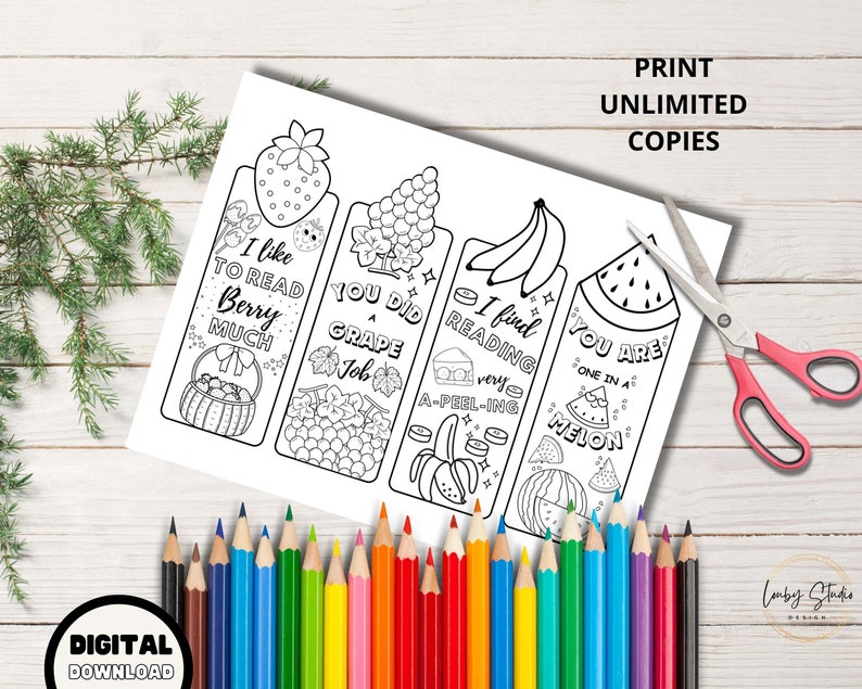 Printable Coloring Bookmarks, Cute Fruits Coloring Book Marks, Kids ...