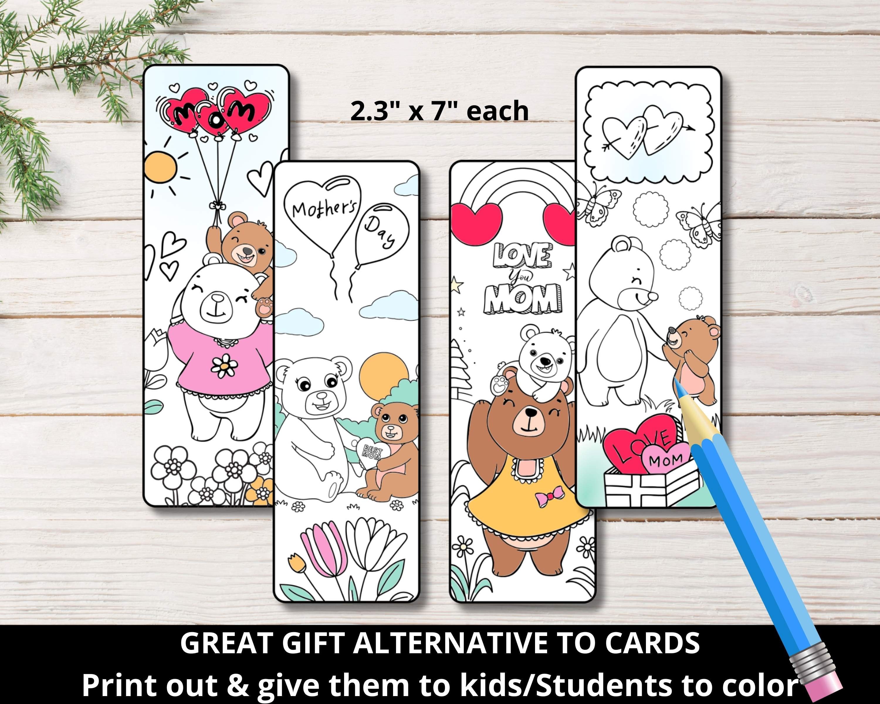 Printable Mother's Day Bear Coloring Bookmarks: Kids Craft (digital ...