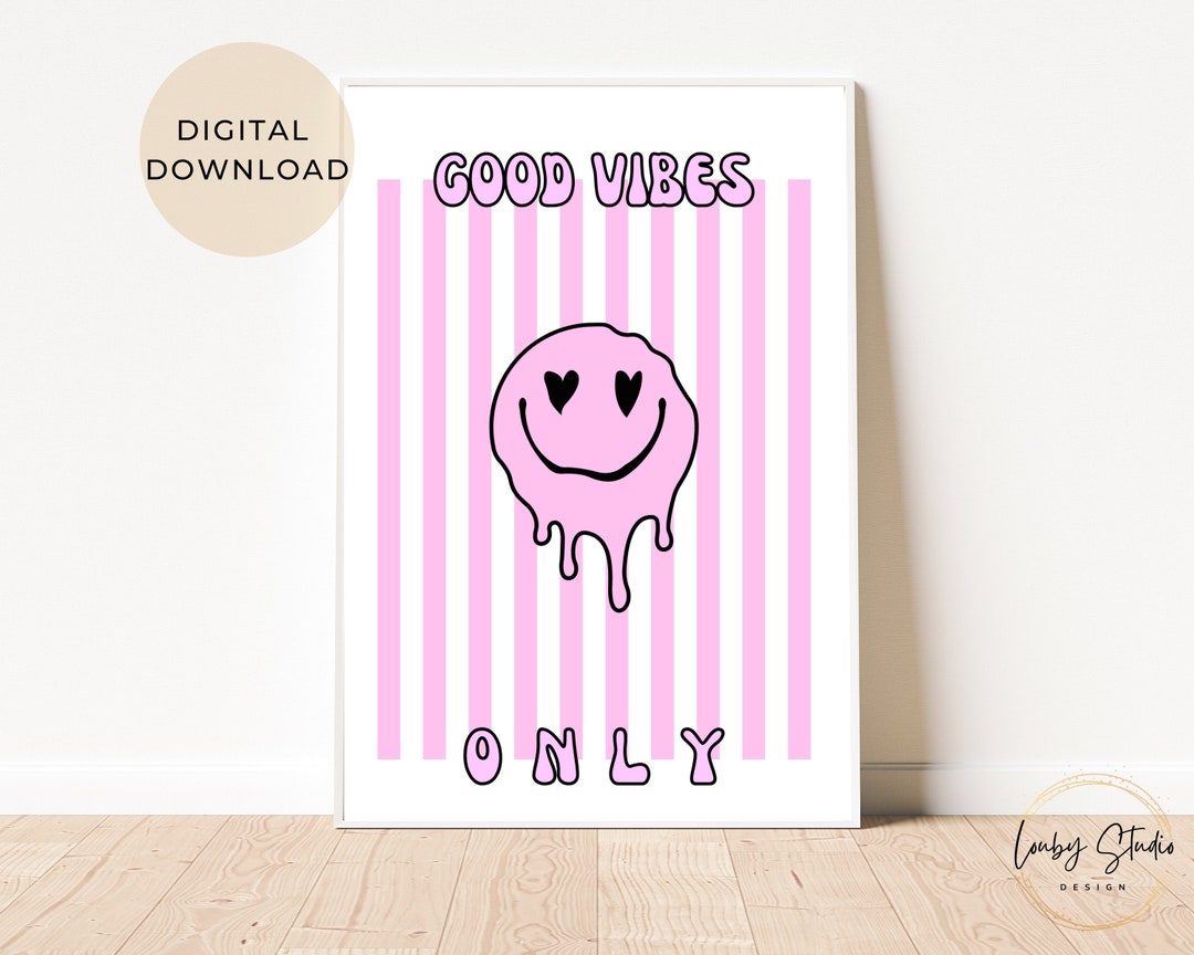 70s Droopy Melty Smiley Face Good Vibes Only Poster Indie Vsco Funky ...