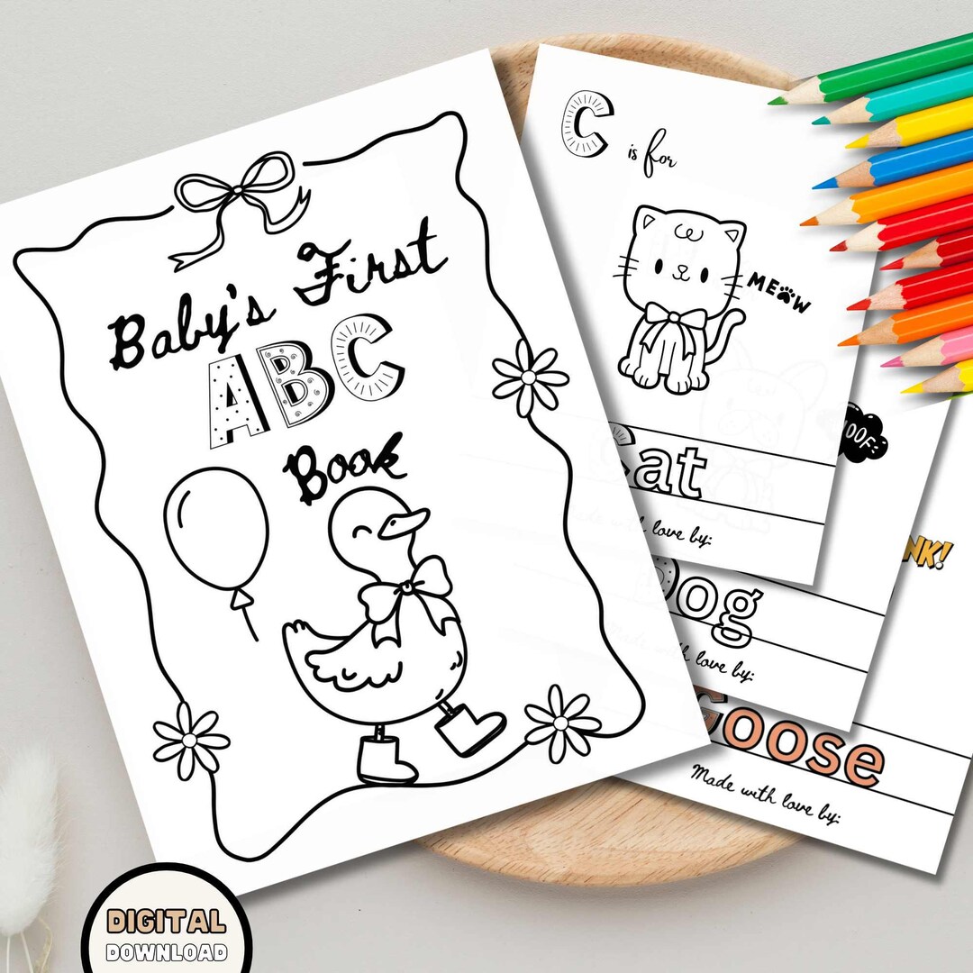 ABC Baby Shower Coloring Book, Silly Goose Theme, Baby First Alphabet ...