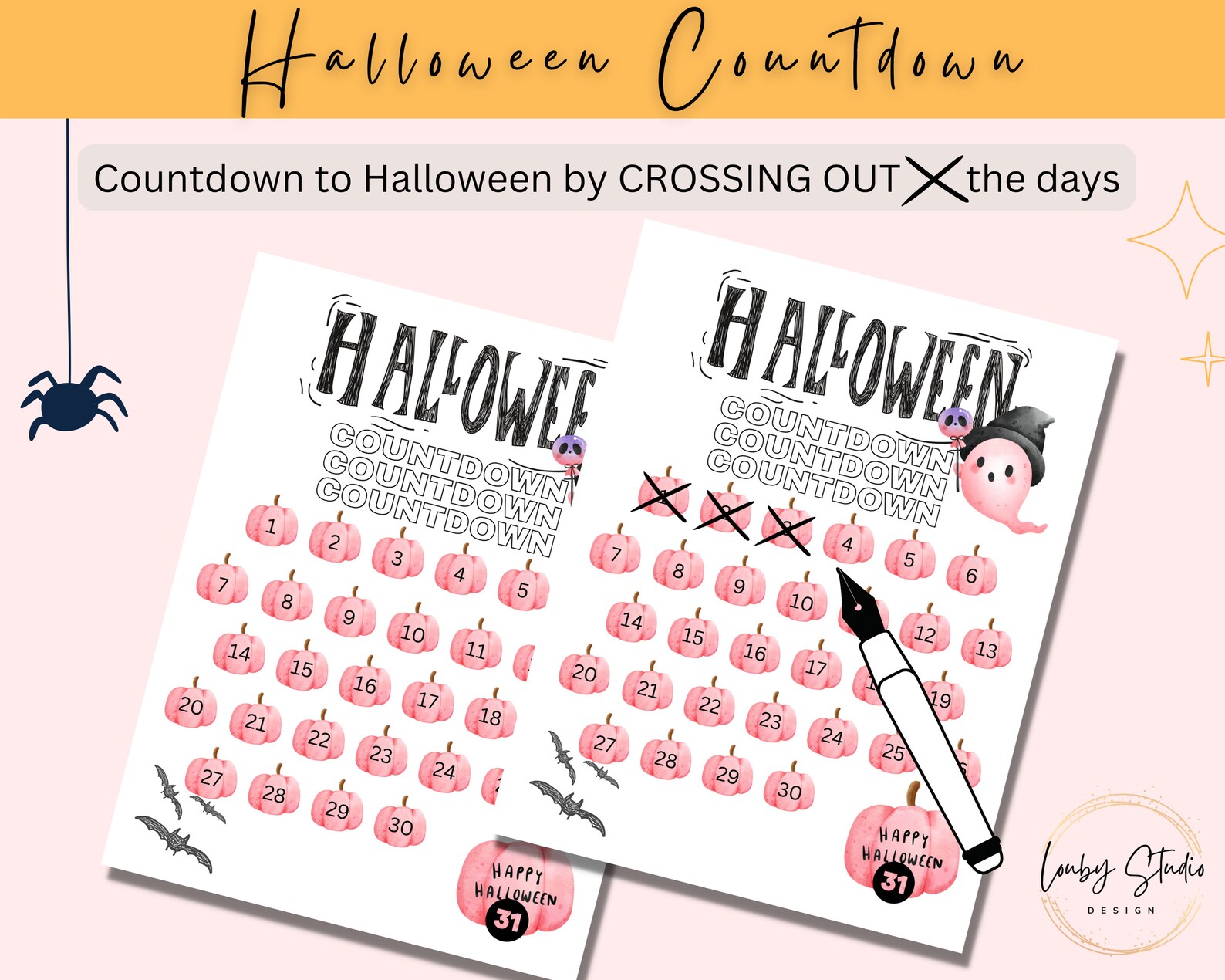 Halloween Countdown Calendar for Kids, Pink Halloween Decor, Cute ...