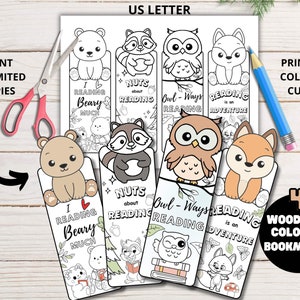 Printable Animals Coloring Bookmarks BUNDLE, Cute Animals Book Marks ...