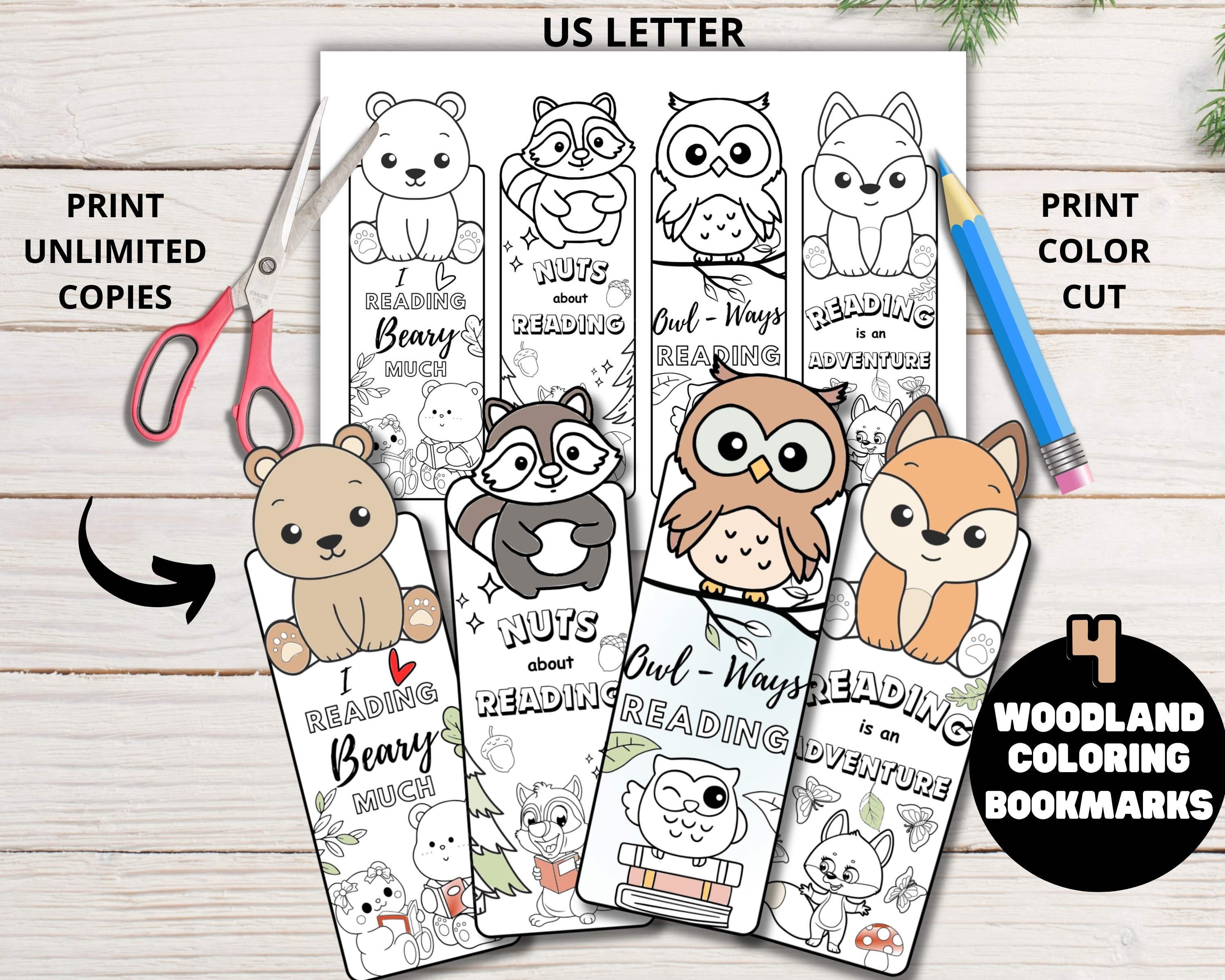Printable Animals Coloring Bookmarks BUNDLE, Cute Animals Book Marks ...