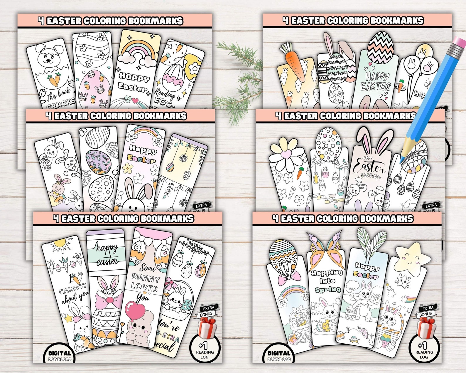 Easter Coloring Bookmarks Pages BUNDLE, Printable Easter Eggs Coloring ...
