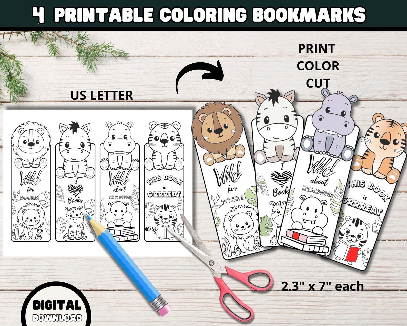 Safari Animals Printable Coloring Bookmarks, Coloring Page Book Marks ...
