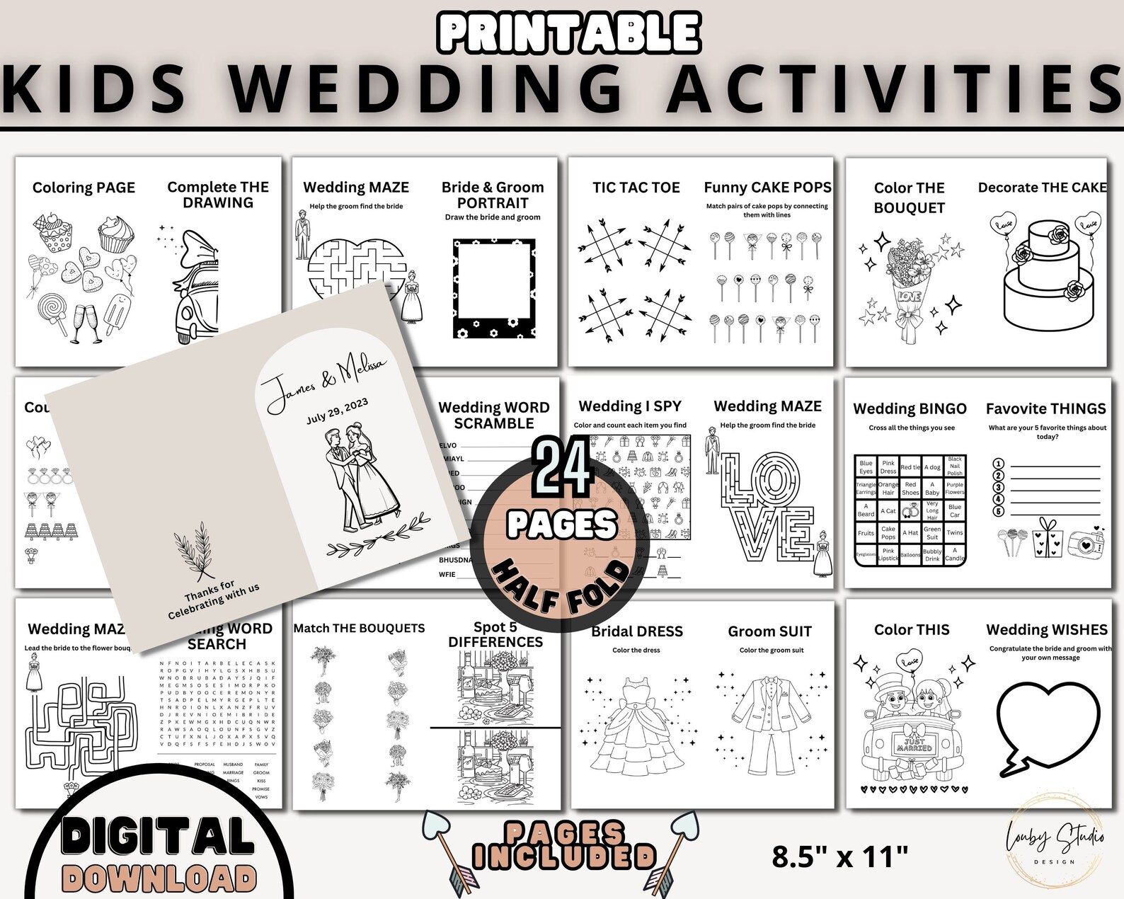 Kids Wedding Activity Book, Printable Wedding Coloring Book Pages ...