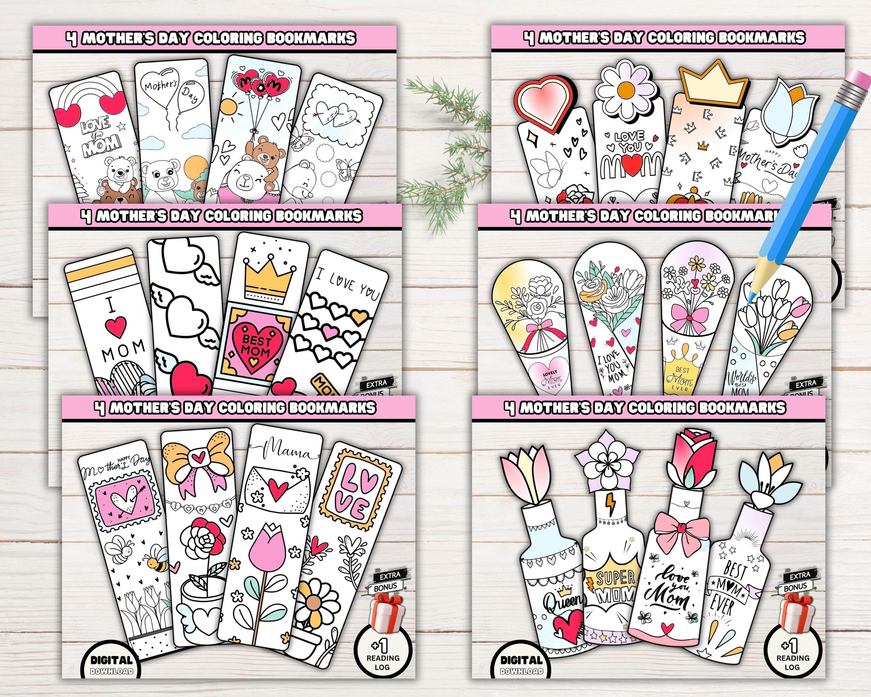 Happy Mothers Day Coloring Pages Bookmarks, Printable Mothers Day ...
