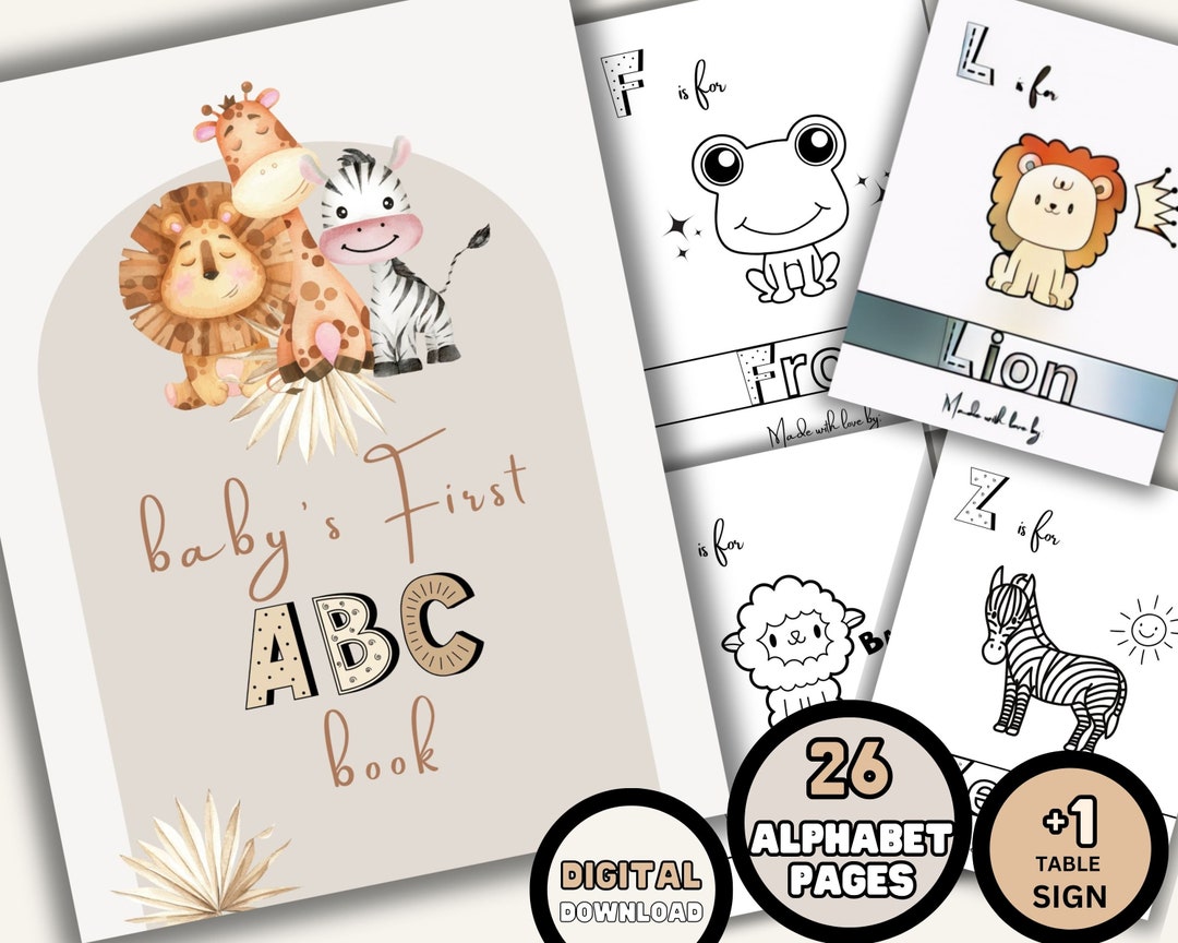 Baby Alphabet Book, Printable Baby Shower Abc Book, Animal Alphabet ...