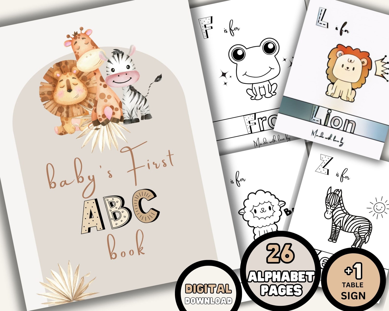 Baby Alphabet Book, Printable Baby Shower Abc Book, Animal Alphabet ...