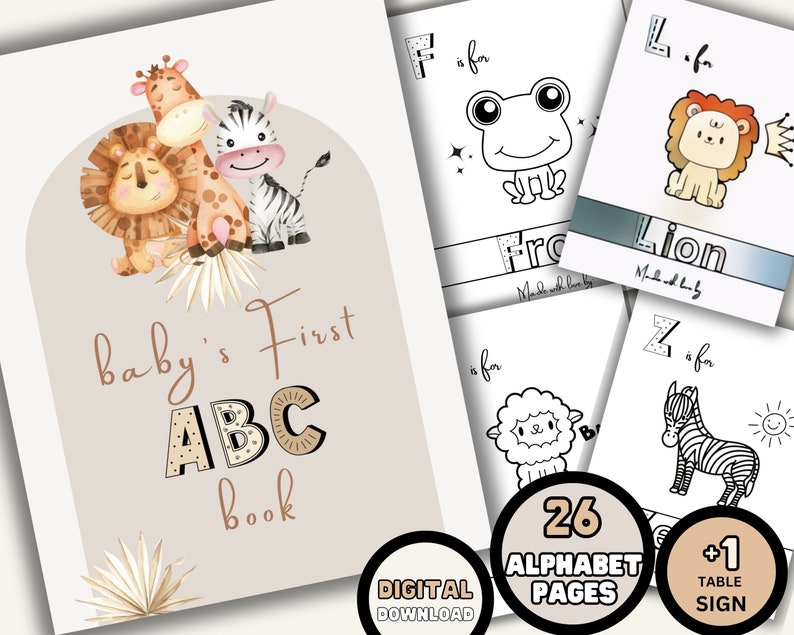 Baby Alphabet Book, Printable Baby Shower Abc Book, Animal Alphabet ...
