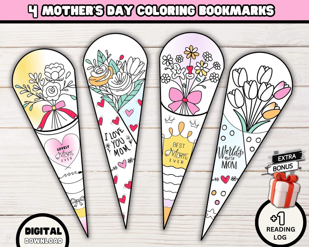 Mothers Day Coloring Bookmarks Cards, Printable Happy Mothers Day ...