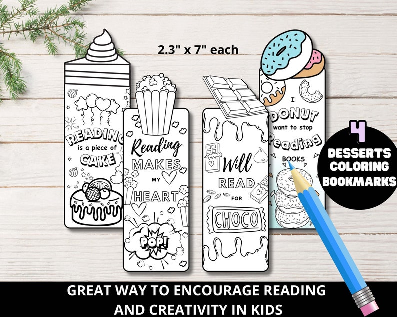 Printable Coloring Bookmarks, Sweet Dessert Coloring Book Marks, Kids ...