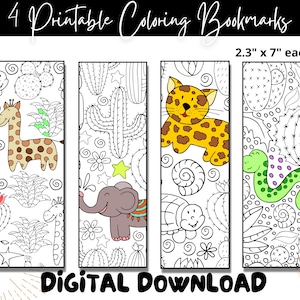 Printable Coloring Animal Bookmarks, Digital Book Marks, Cute Printable ...