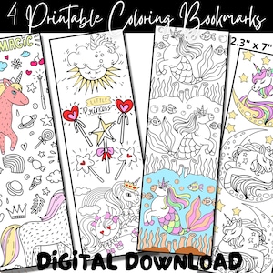 Printable Unicorn Coloring Page, Cute Girls Coloring Bookmarks, Digital ...