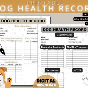 Dog Health Record, Printable Dog Shot Record, Puppy and Dog Vaccination ...
