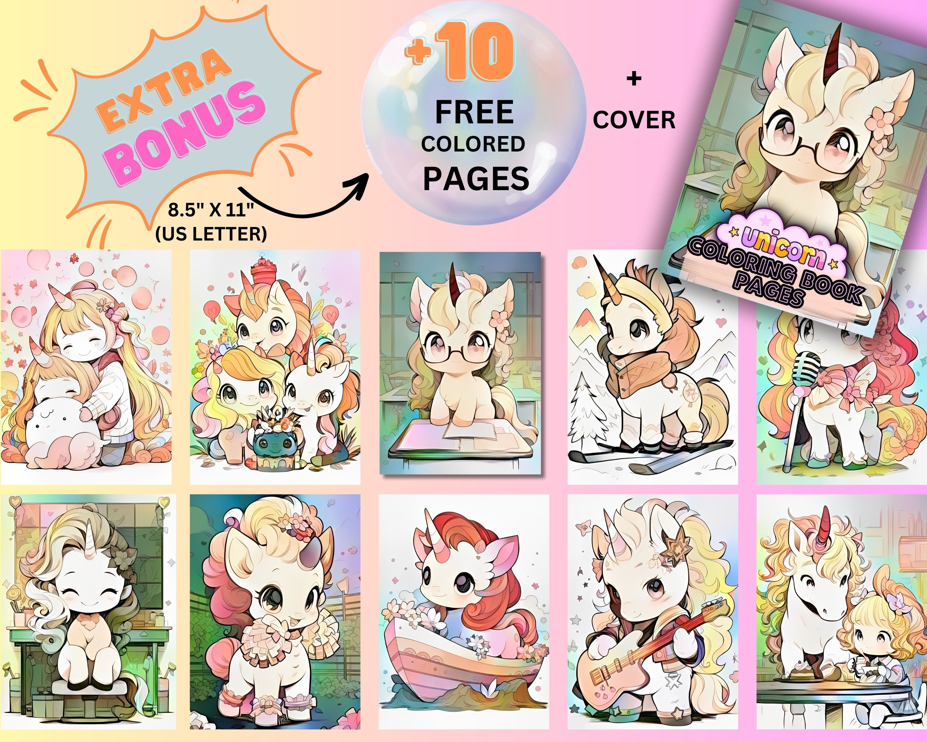 Cute Unicorn Fantasy Coloring Pages Book, Kawaii Coloring Page, Adults ...