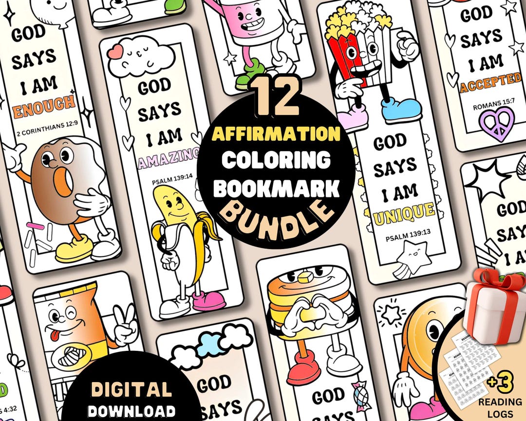 Christian Affirmations Coloring Bookmarks for Kids God Says I Am Bible ...