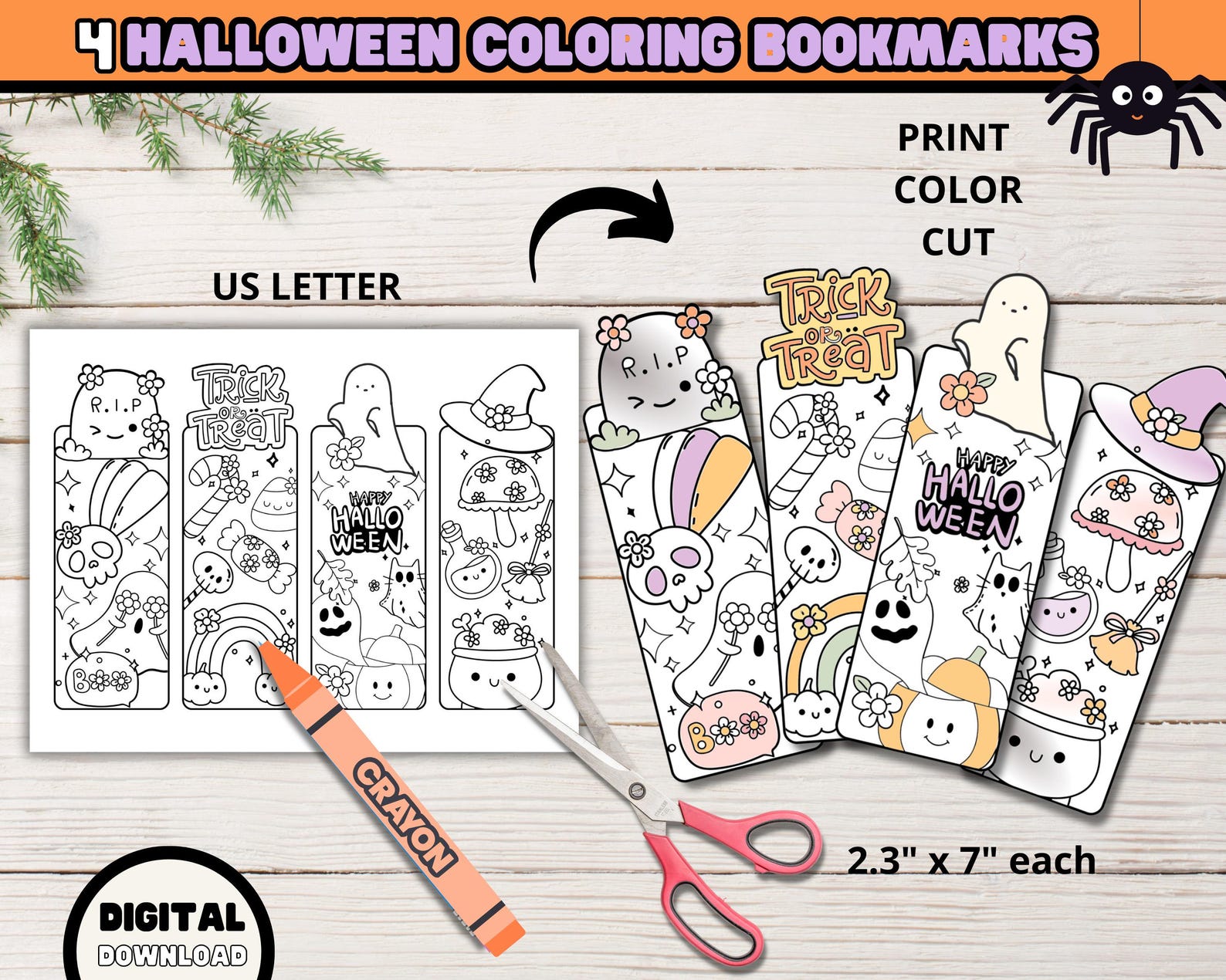 Groovy Halloween Coloring Bookmarks, Retro Halloween Coloring Page for ...