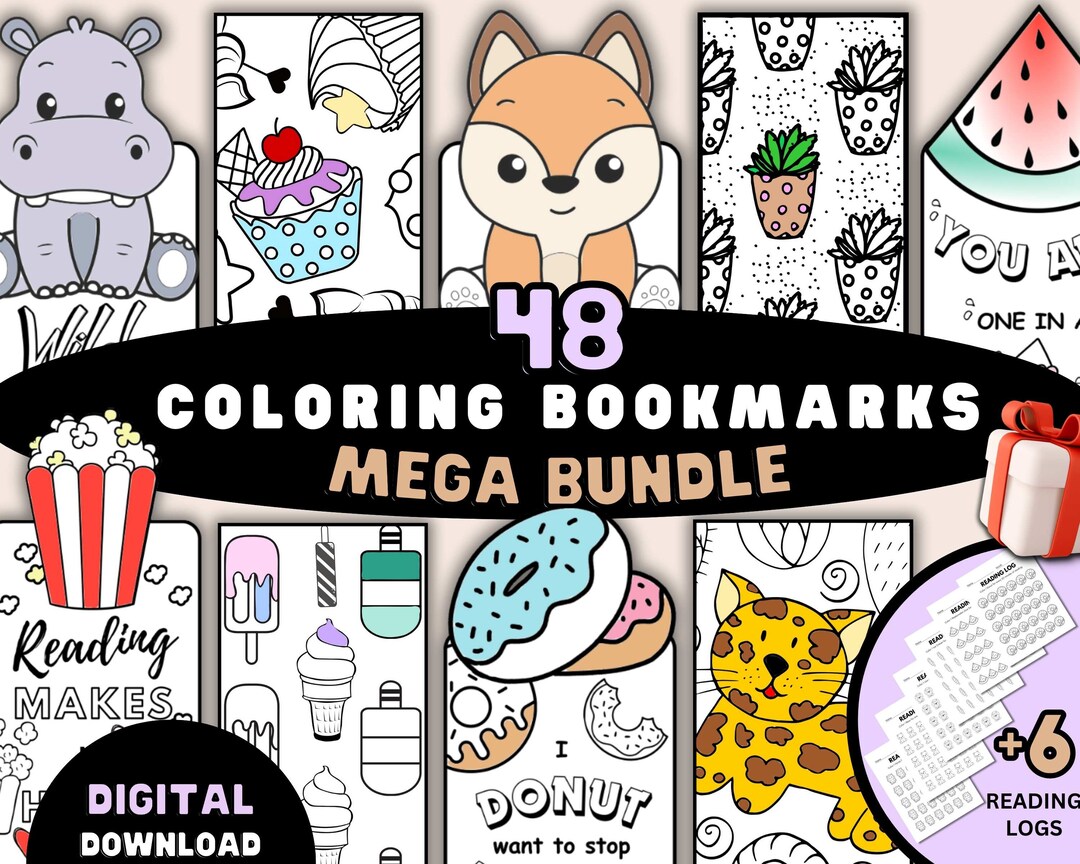 Coloring Bookmarks Printables for Kids BUNDLE, Cute Animals Book Marks ...