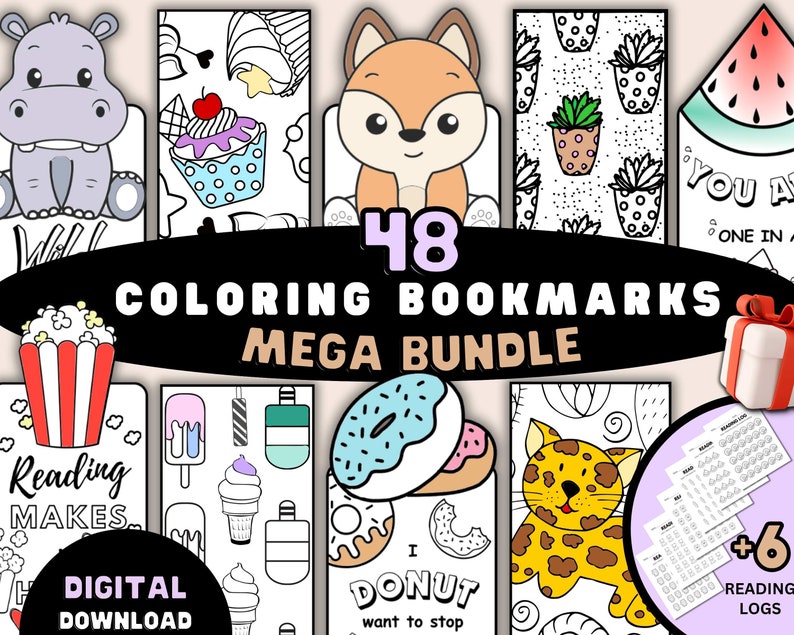 Coloring Bookmarks Printables for Kids BUNDLE, Cute Animals Book Marks ...