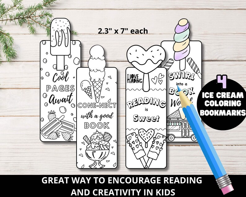 Printable Coloring Bookmarks, Ice Cream Coloring Book Marks, Kids ...