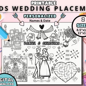 Kids Wedding Coloring Placemat, Printable Wedding Activity Mat ...