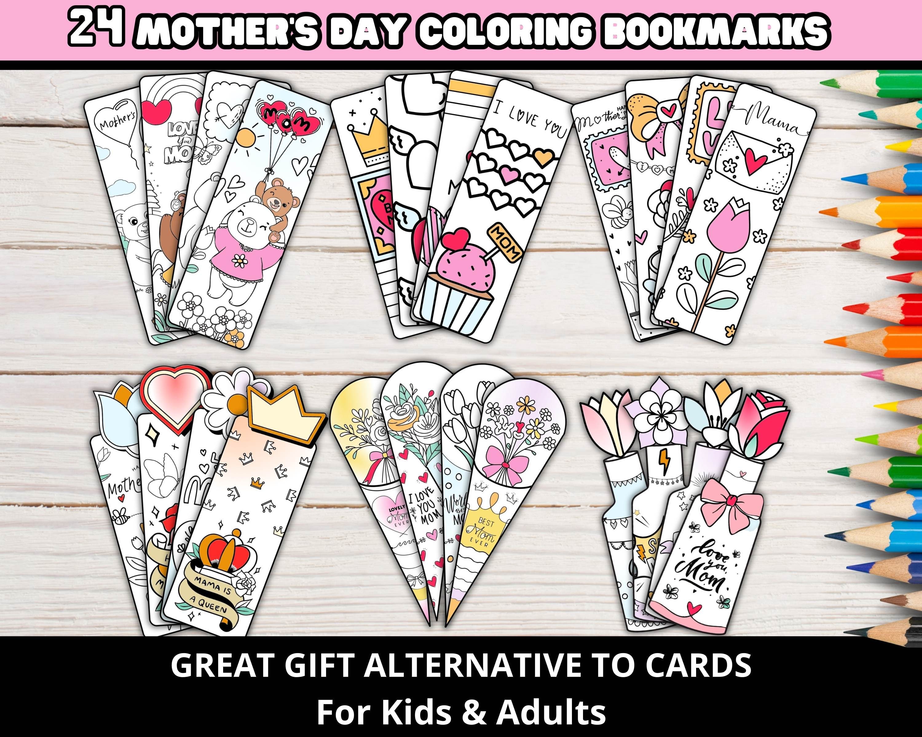 Happy Mothers Day Coloring Pages Bookmarks, Printable Mothers Day ...