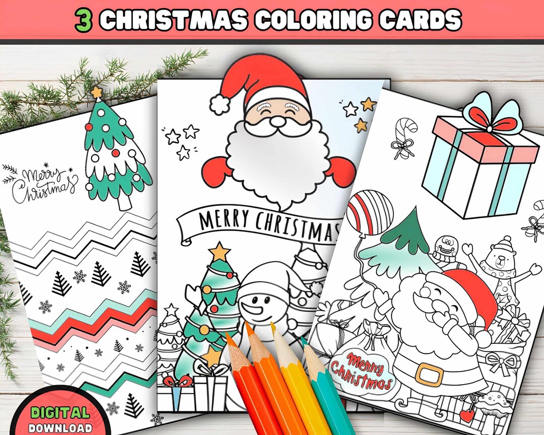 Christmas Coloring Greeting Cards, Printable Holiday Coloring Cards ...