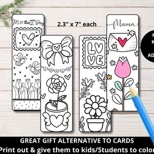 Mothers Day Coloring Bookmarks Cards, Happy Mothers Day Flowers ...
