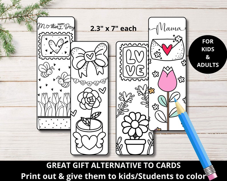 Mothers Day Coloring Bookmarks Cards, Happy Mothers Day Flowers ...
