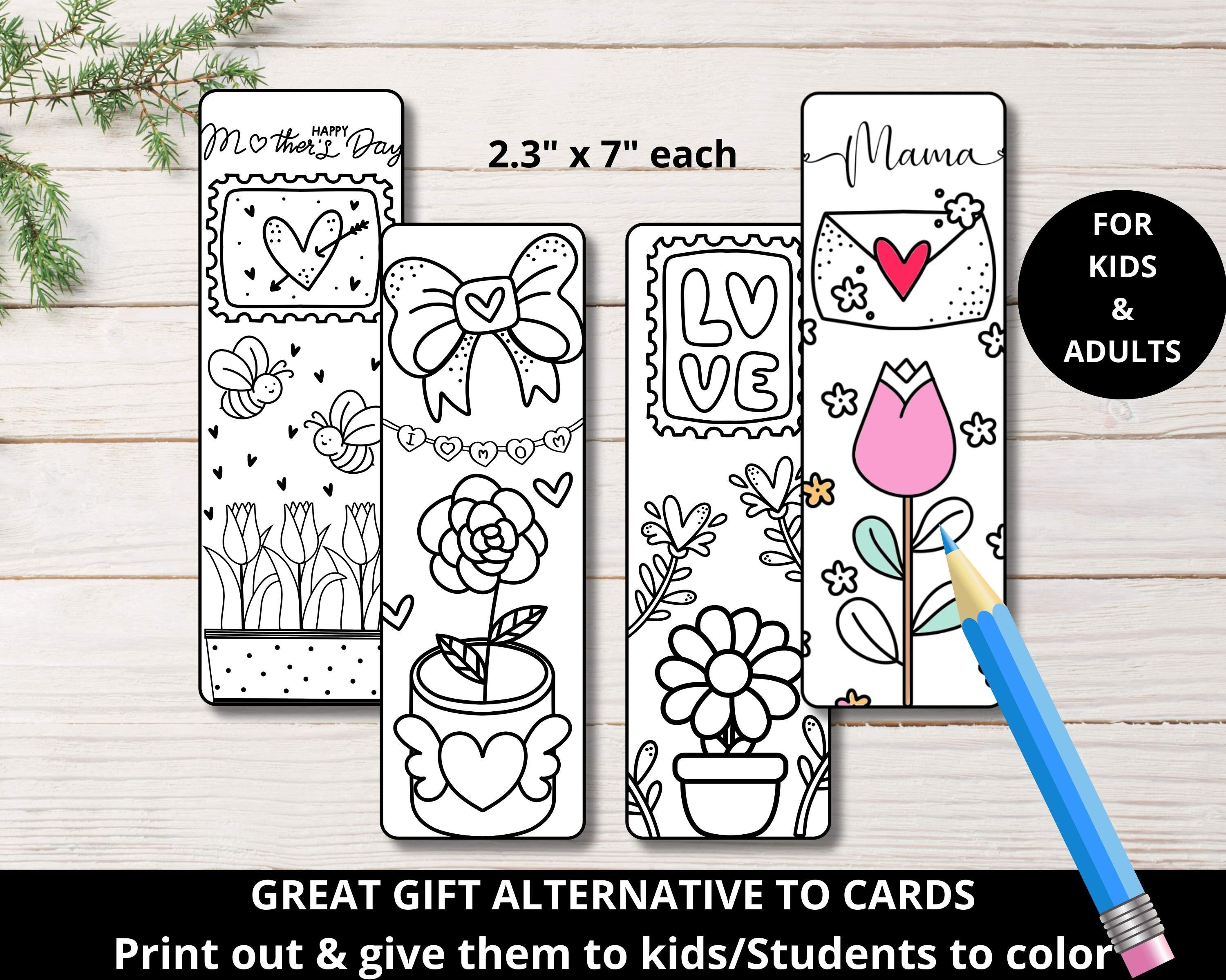 Mothers Day Coloring Bookmarks Cards, Happy Mothers Day Flowers ...