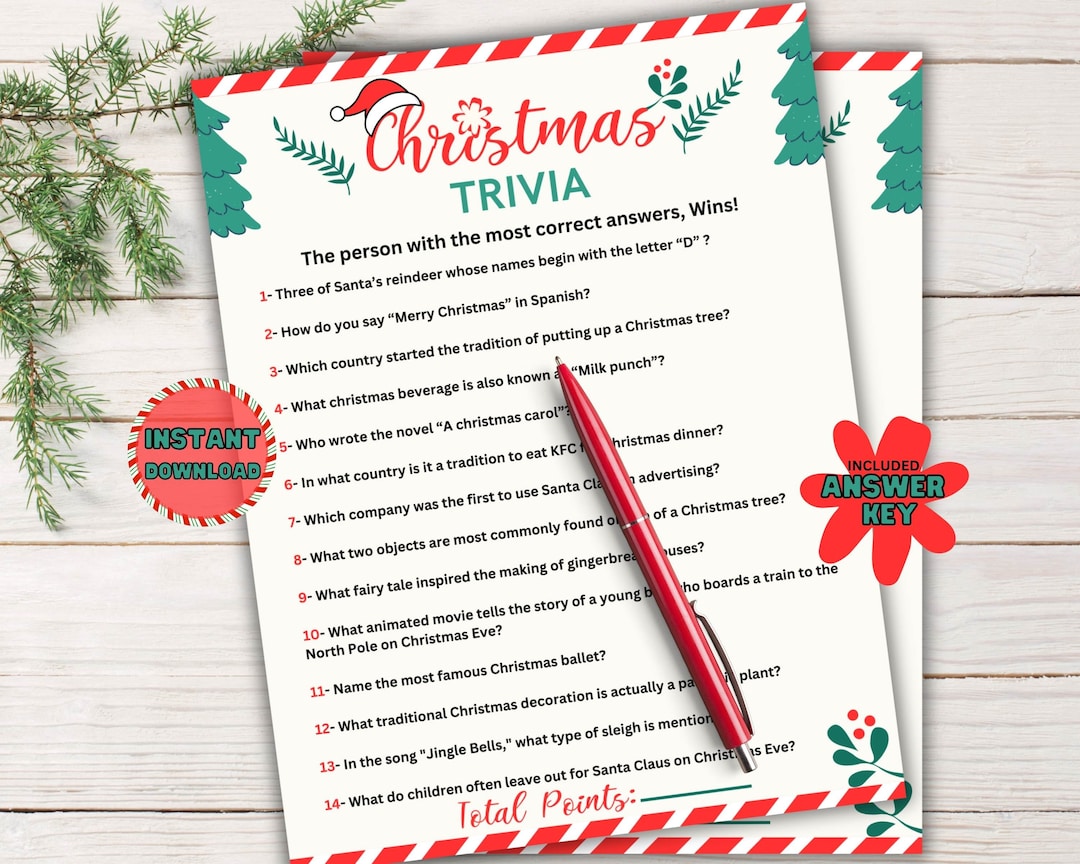 Christmas Trivia Game Printable Holiday Trivia Game for Adults ...