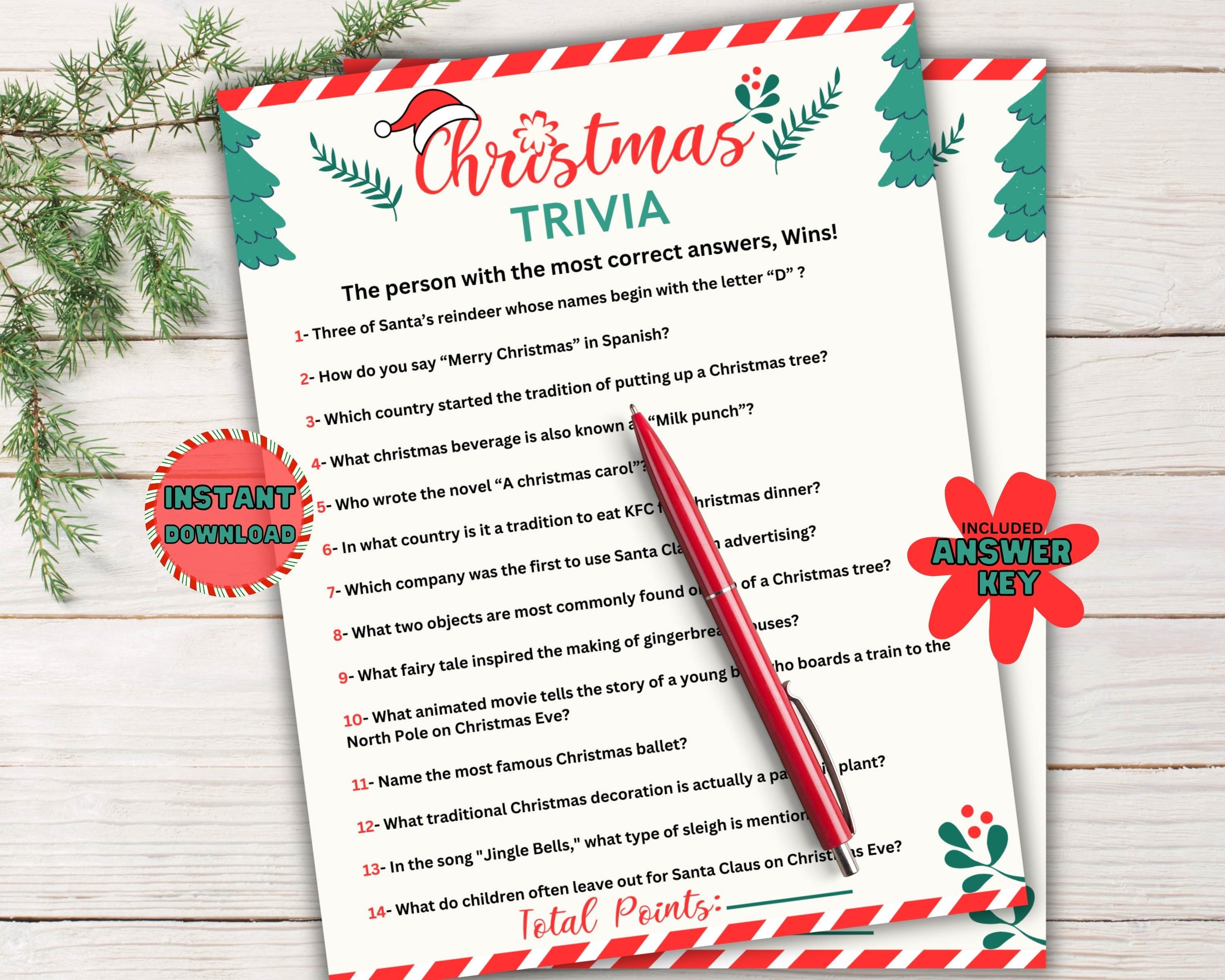 Christmas Trivia Game Printable Holiday Trivia Game for Adults ...