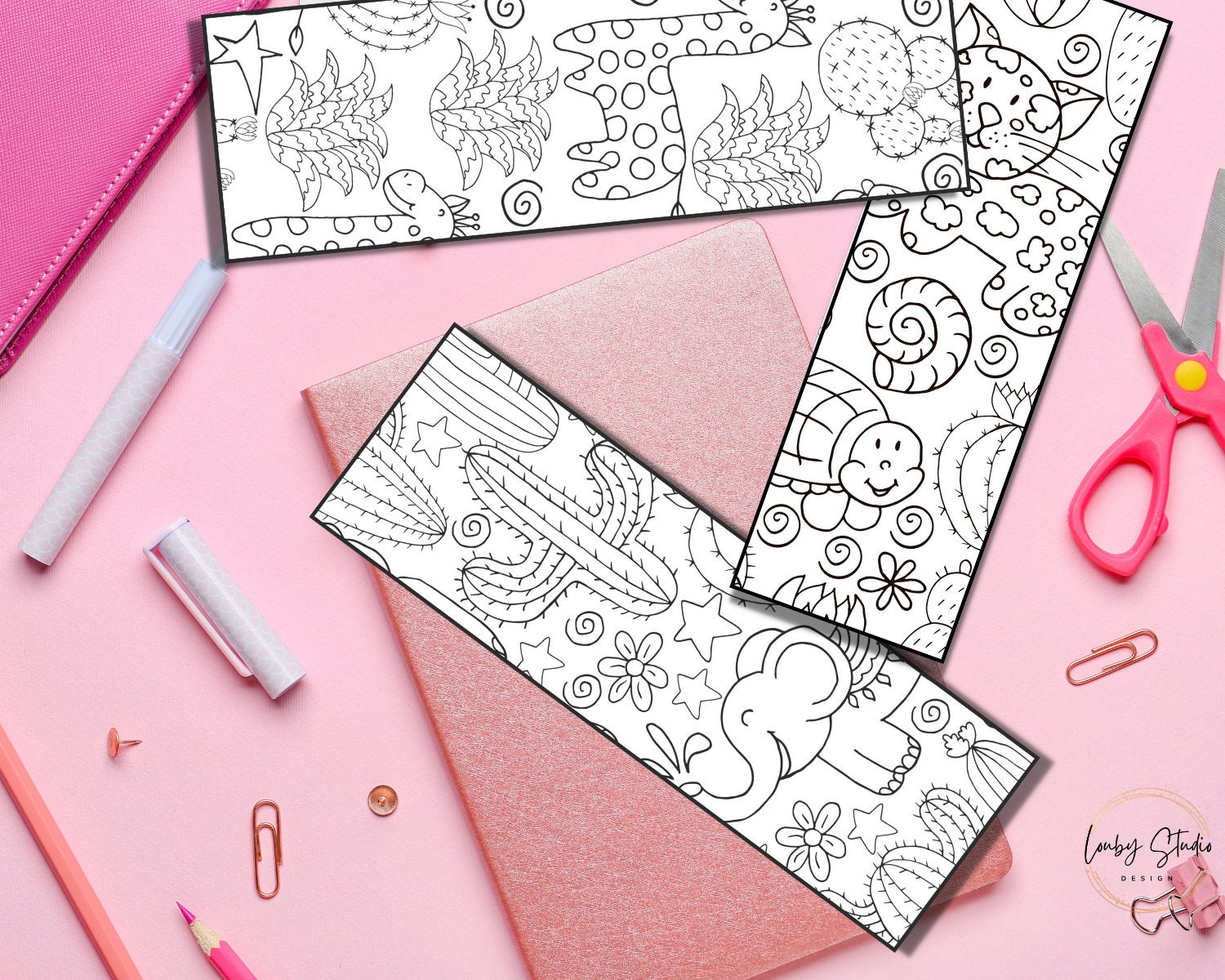 Printable Coloring Animal Bookmarks, Digital Book Marks, Cute Printable ...