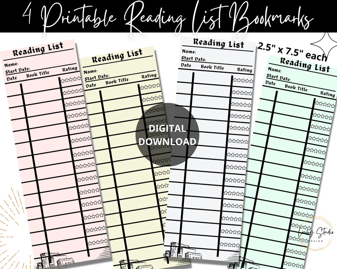 Printable Reading List Bookmark Printable Book Mark Tracker - Etsy Canada
