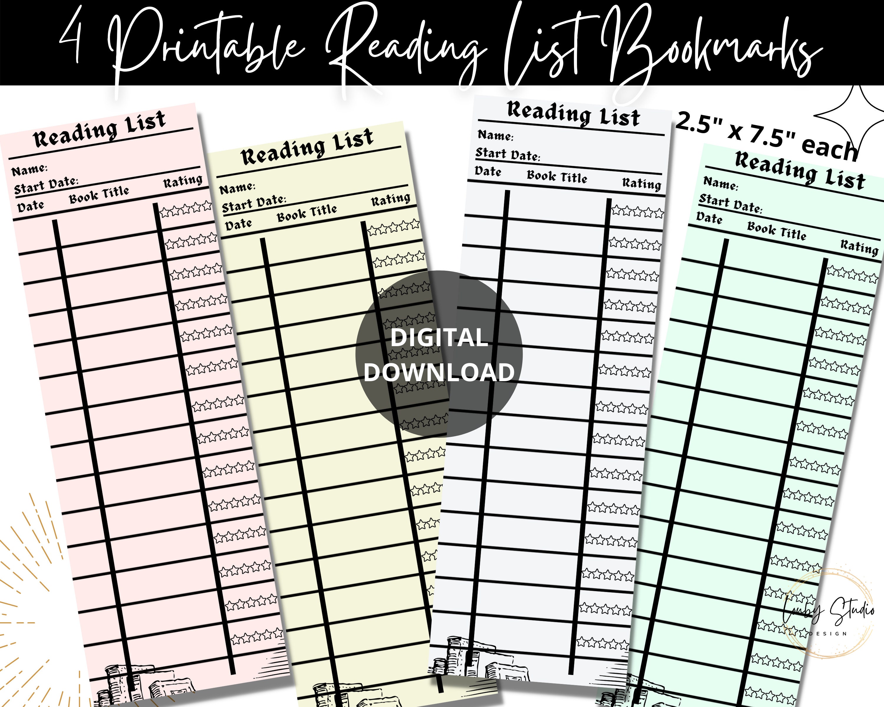 Printable Reading List Bookmark, Printable Book Mark Tracker, Library ...
